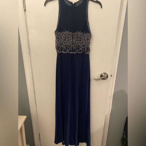 Cachet | Dresses | Navy Blue And Sliver Prom Dress | Poshmark